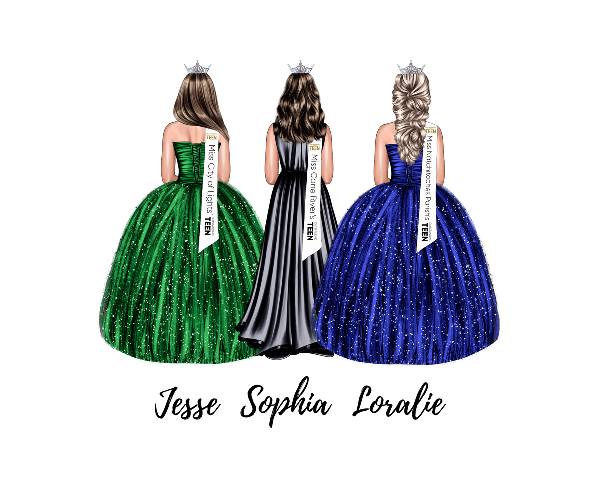 Pageant Group of 3 Digital Drawing w/ Sash – SparklingDesigns