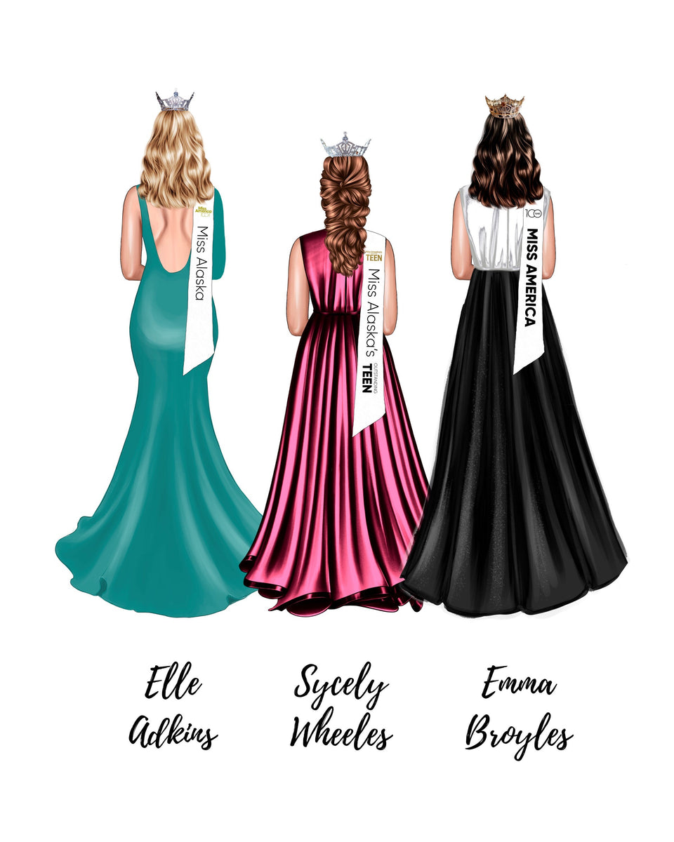 Pageant Group of 3 Digital Drawing w/ Sash – SparklingDesigns