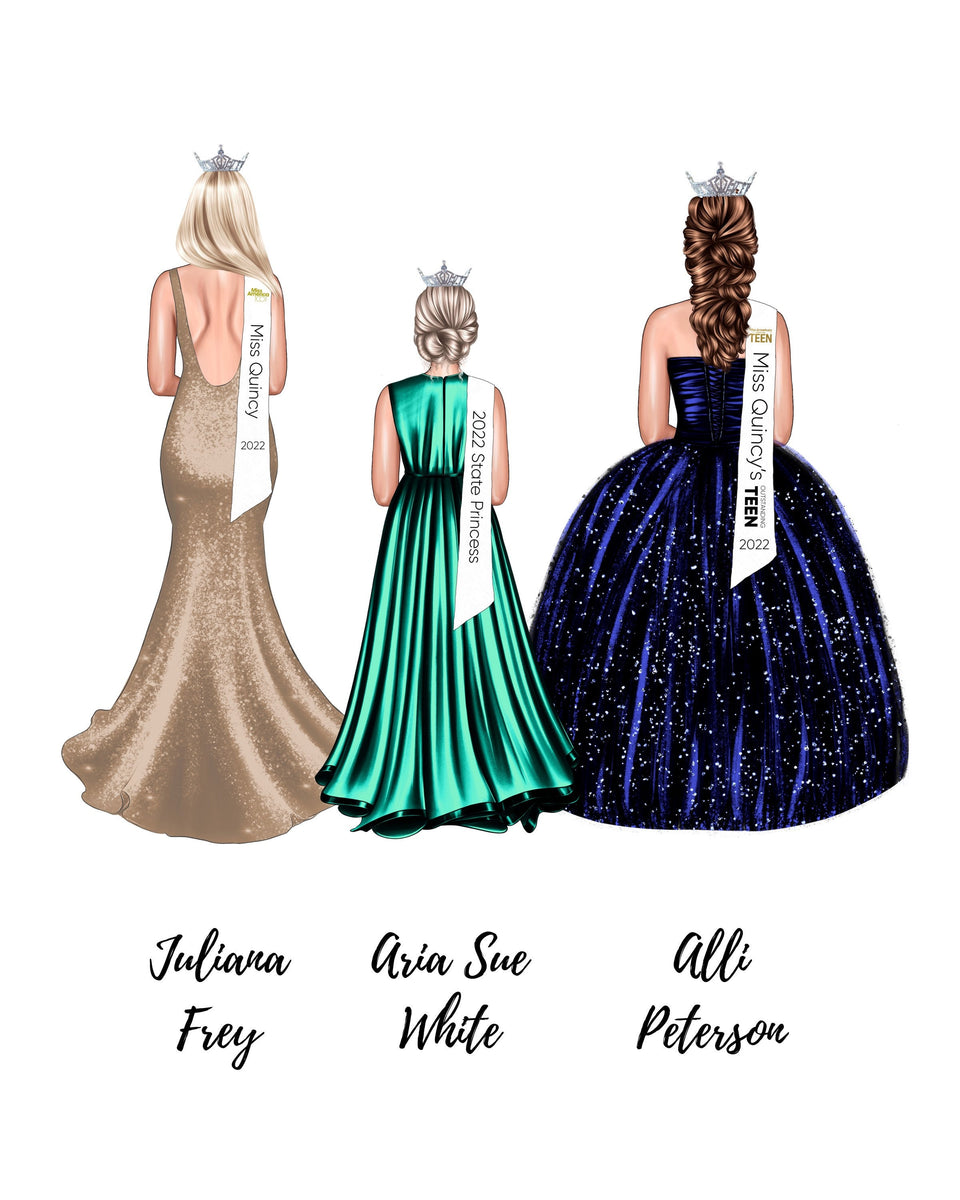 Pageant Group of 3 Digital Drawing w/ Sash – SparklingDesigns